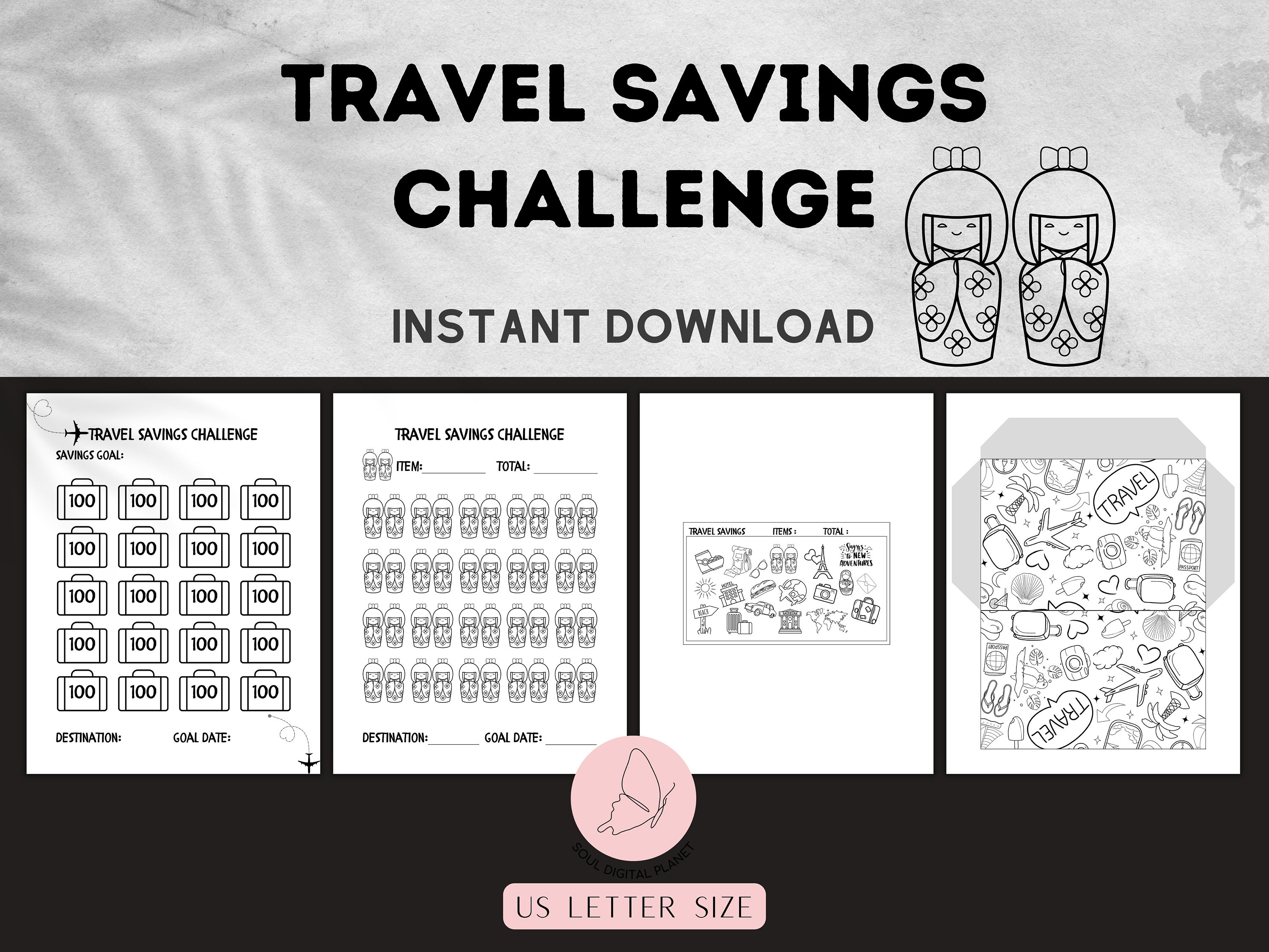 Travel Savings Challenge PRINTABLE Vacation Savings Tracker Savings ...