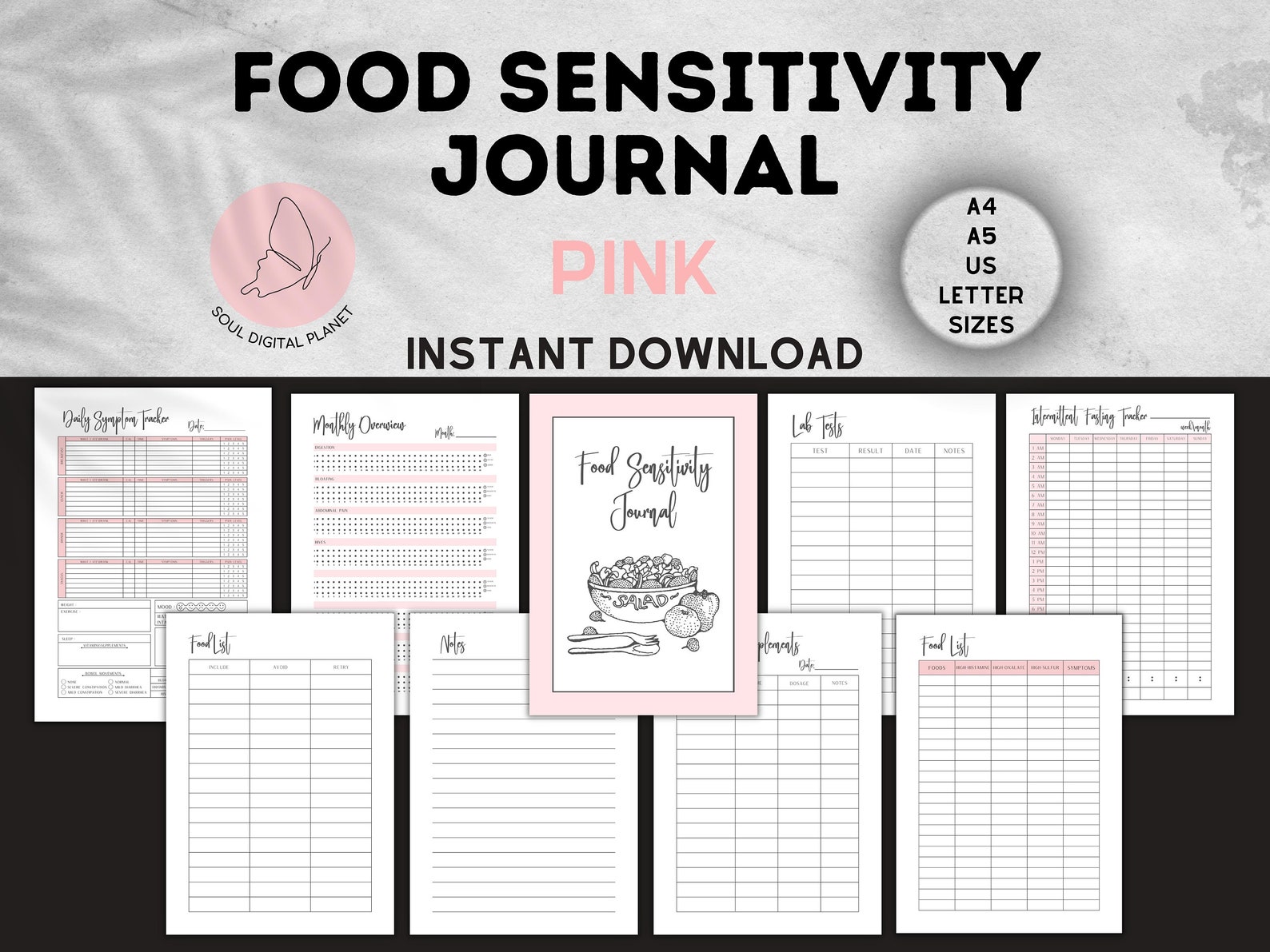 Pink Food Sensitivity Journal PDF| Food Intolerance Tracker PRINTABLE ...