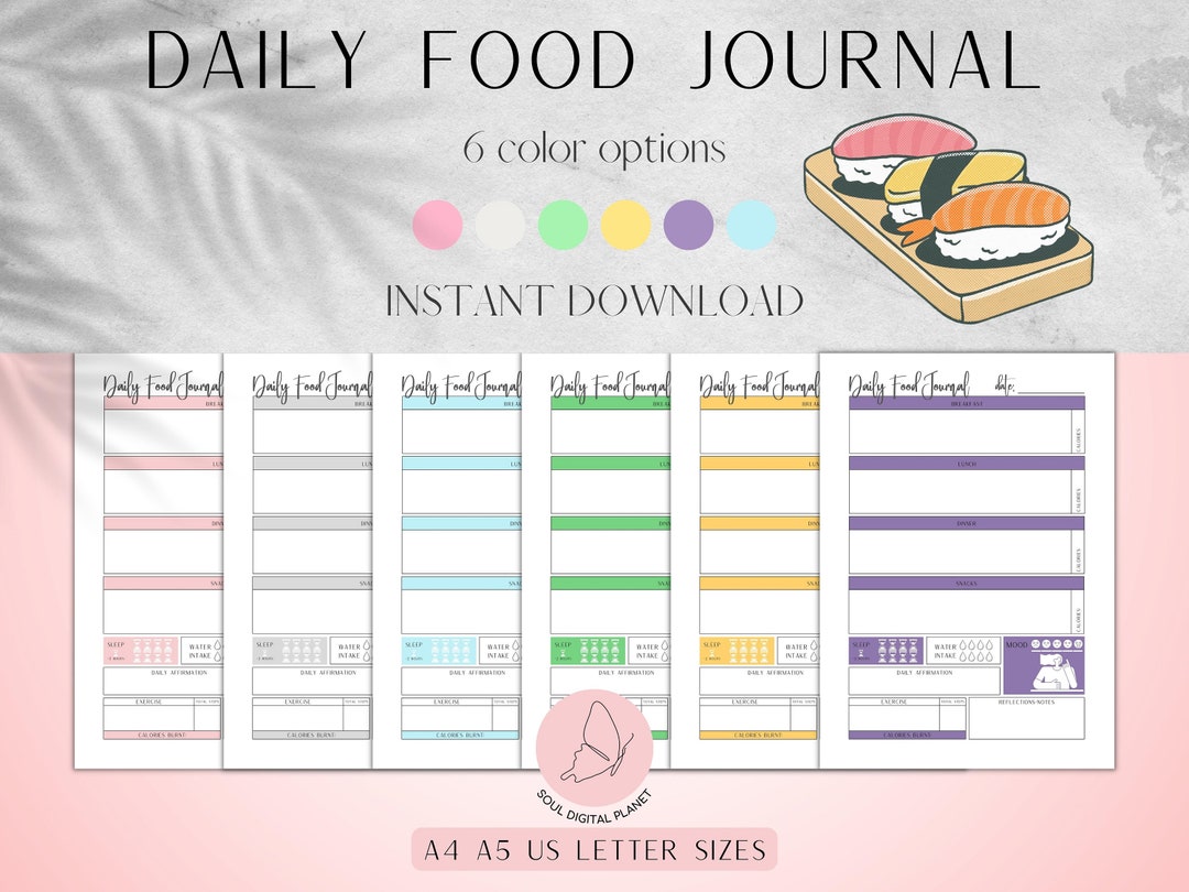 Daily Food Journal Printable Daily Calorie Tracker With 6 - Etsy