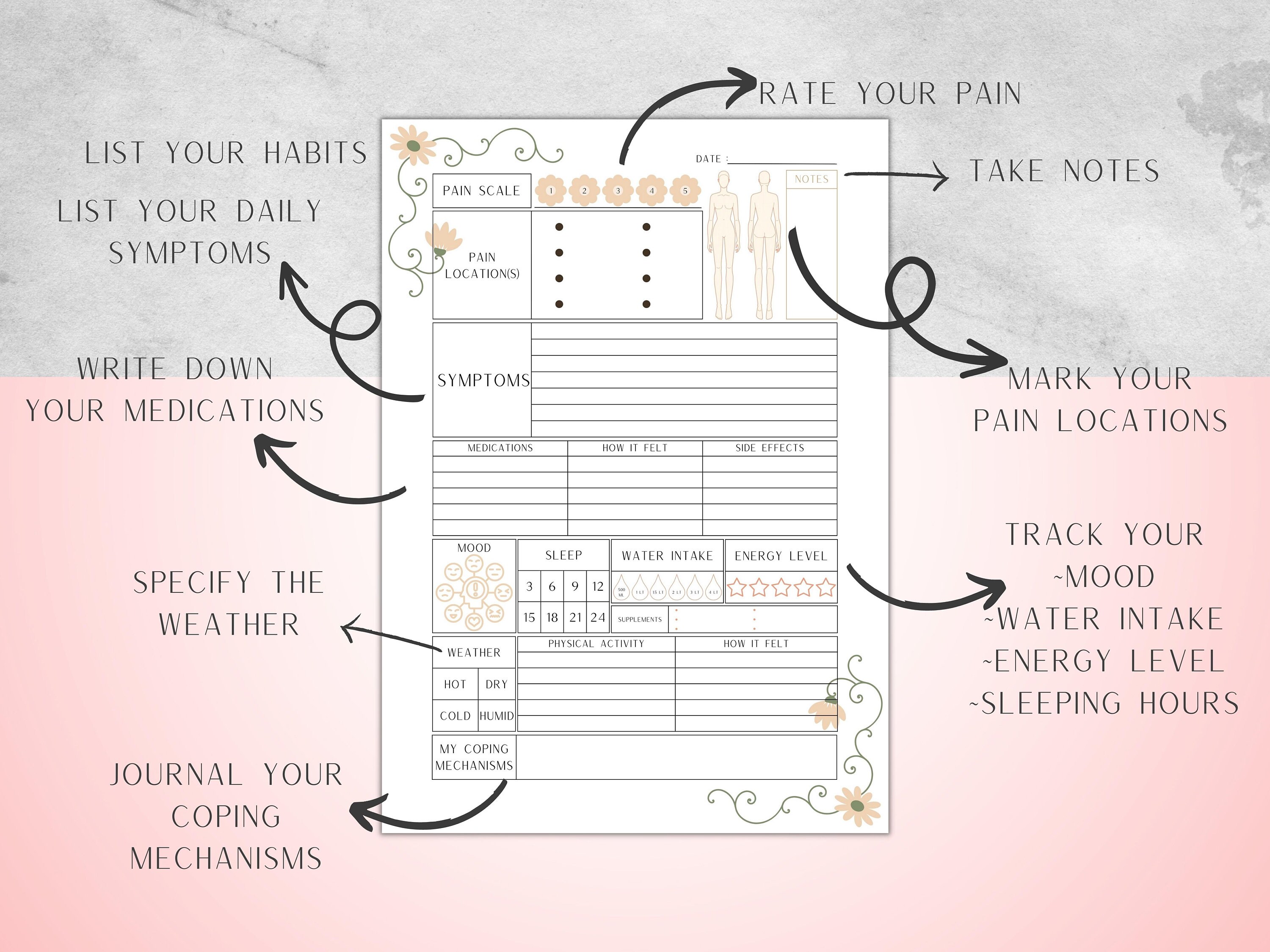 Chronic Pain Journal, Daily Symptom Tracker, Printable Health Tracker ...