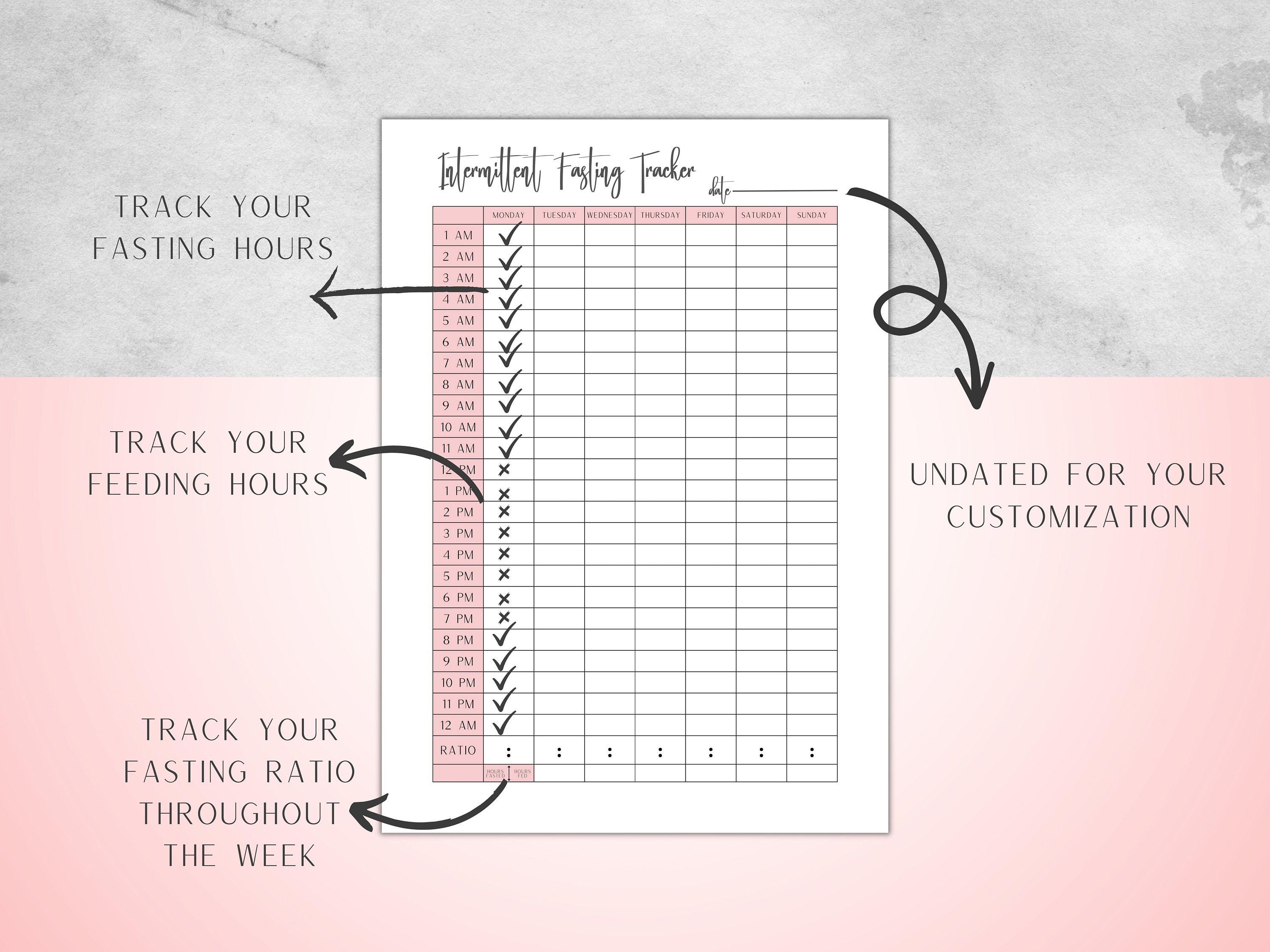 Weekly INTERMITTENT FASTING Tracker| Fasting PRINTABLE| Fasting Journal ...