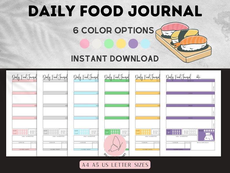 Daily Food Journal Printable| Daily Calorie Tracker With 6 Colors| A4 ...
