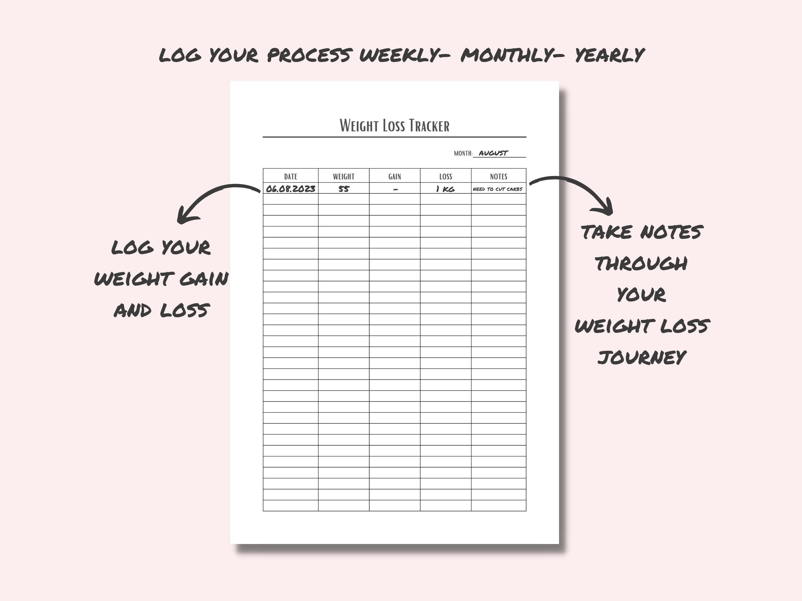 Weight Loss Tracker PRINTABLE PDF Weight Loss Chart Weight - Etsy Hong Kong