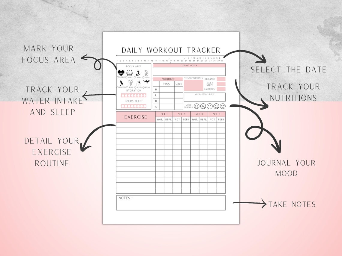 Daily Workout Tracker PRINTABLE| Daily Fitness Journal PDF| Exercise ...