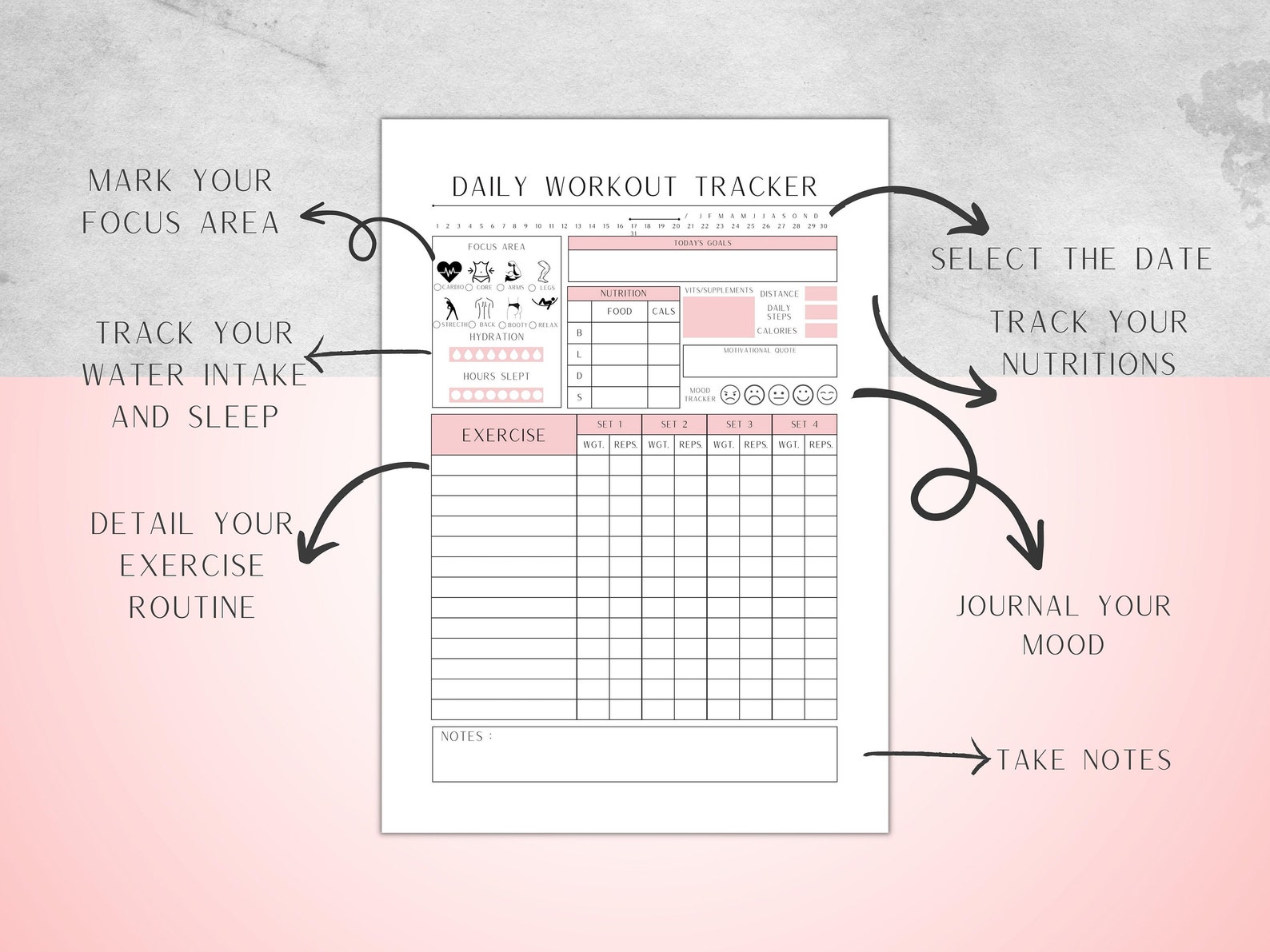Daily Workout Tracker PRINTABLE| Daily Fitness Journal PDF| Exercise ...