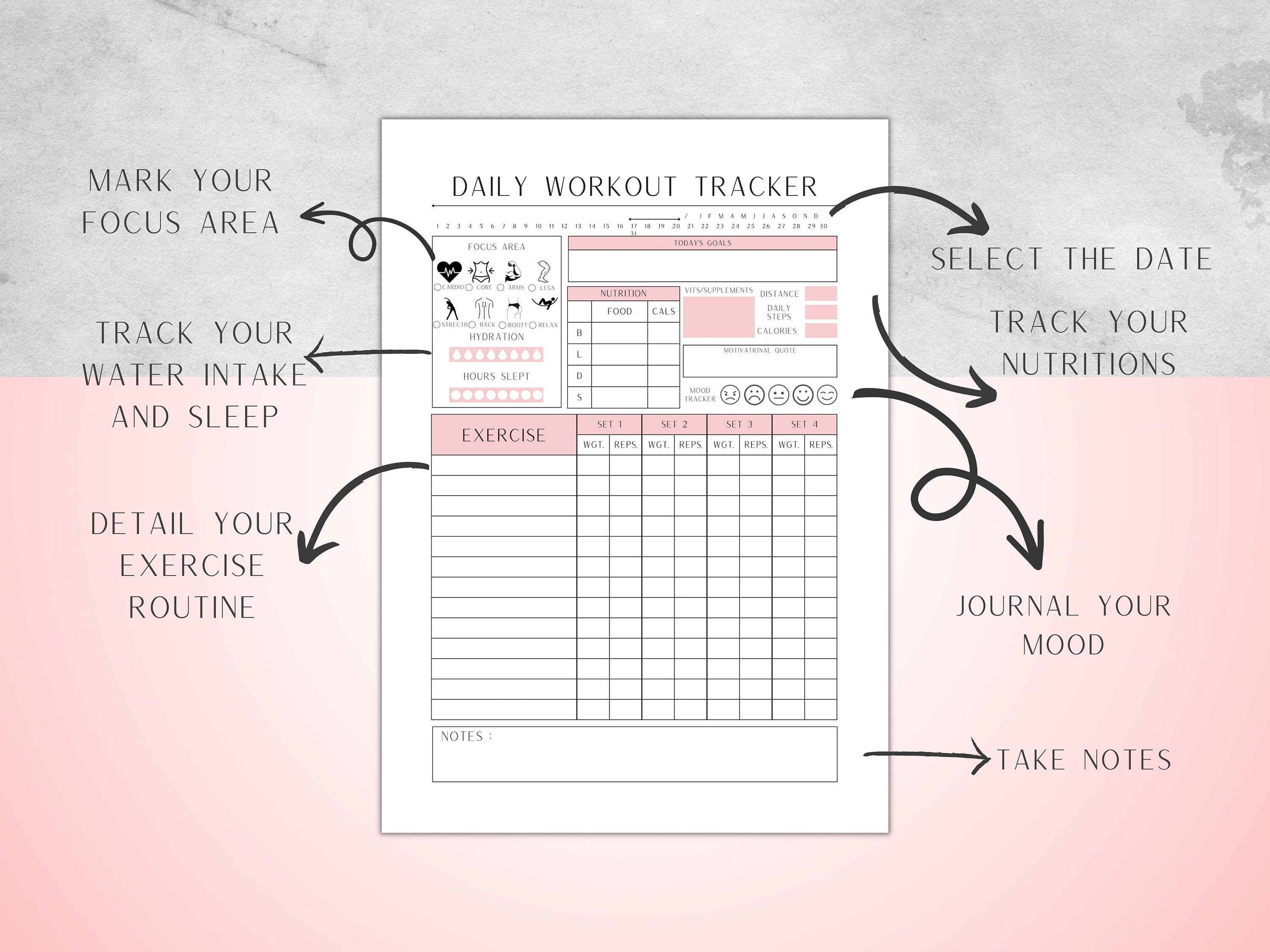 Daily Workout Tracker PRINTABLE| Daily Fitness Journal PDF| Exercise ...