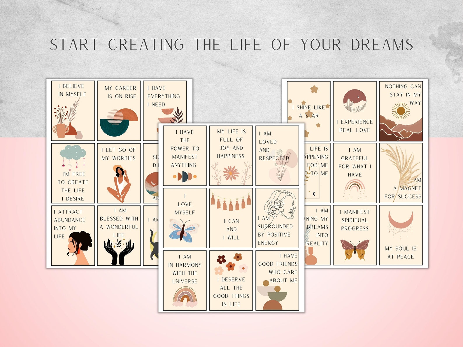 27 BOHO Positive Affirmation Cards Deck PRINTABLE, Daily Affirmations ...