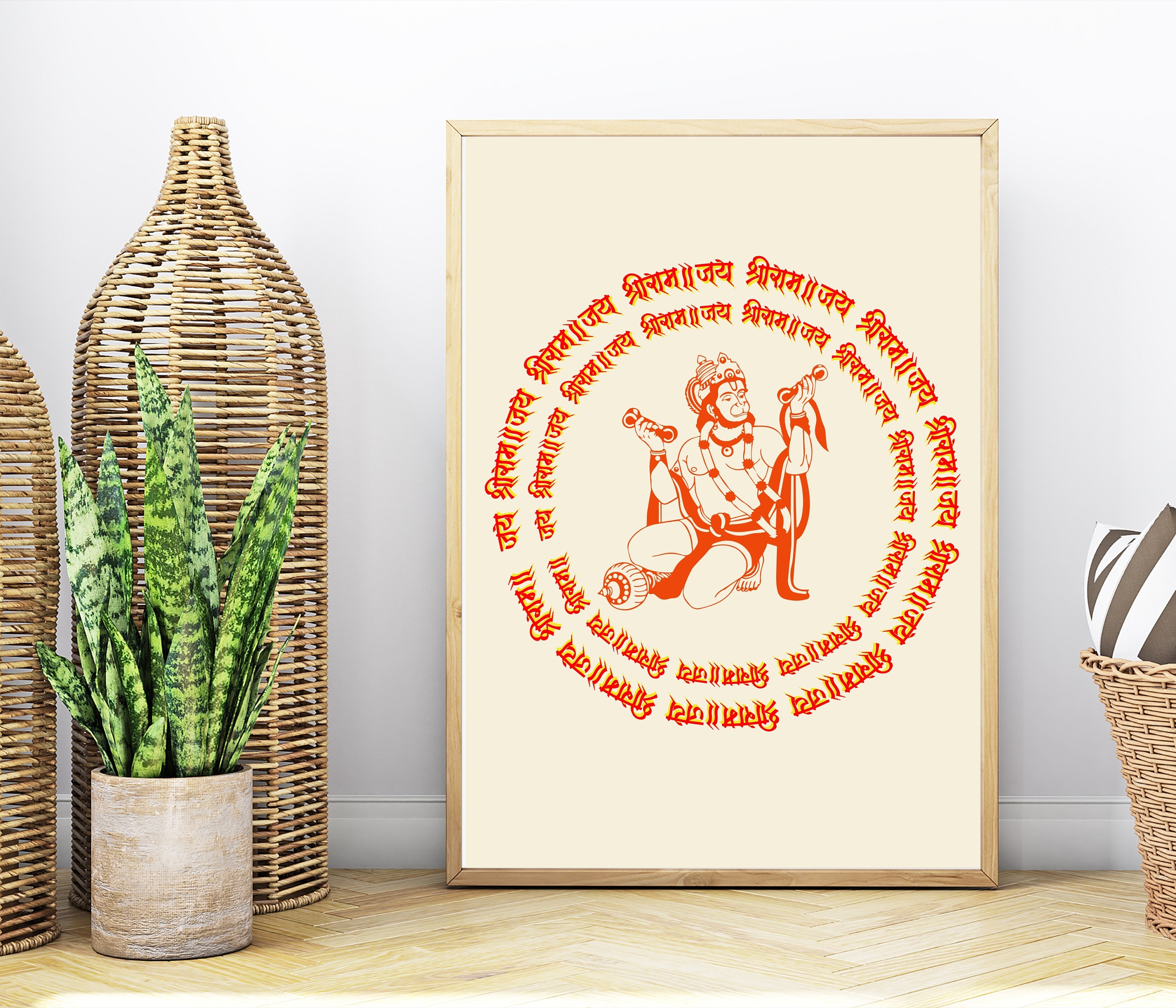 Hanumanji Aum Jai Shri Ram Chakra Poster, Aum Printable Poster, Orange ...
