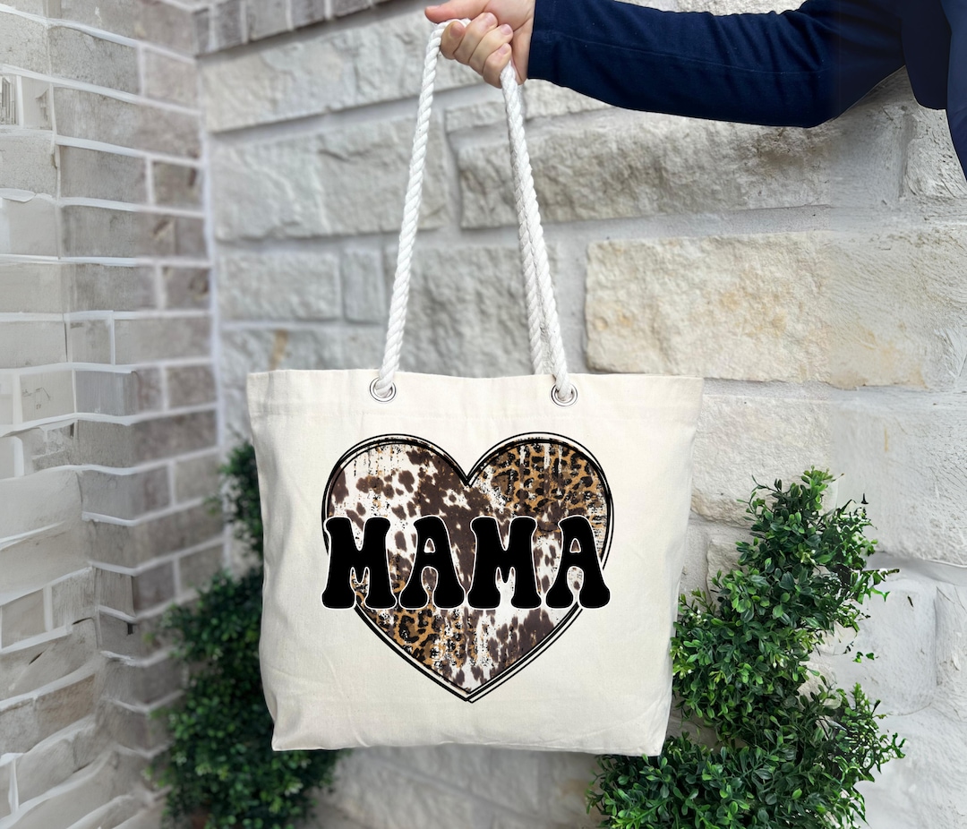 Mama Leopard Tote Bag,mama Heart Tote Bag,roped Toted Bag,gift for Mom ...