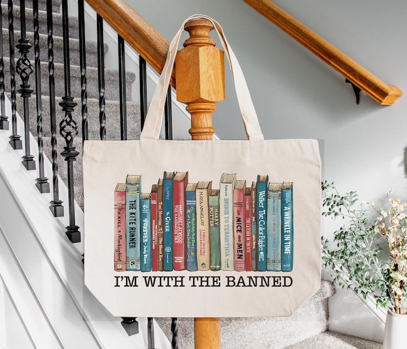I'm With the Banned Books Tote Bag: Book Nerd, Librarian Gift ...