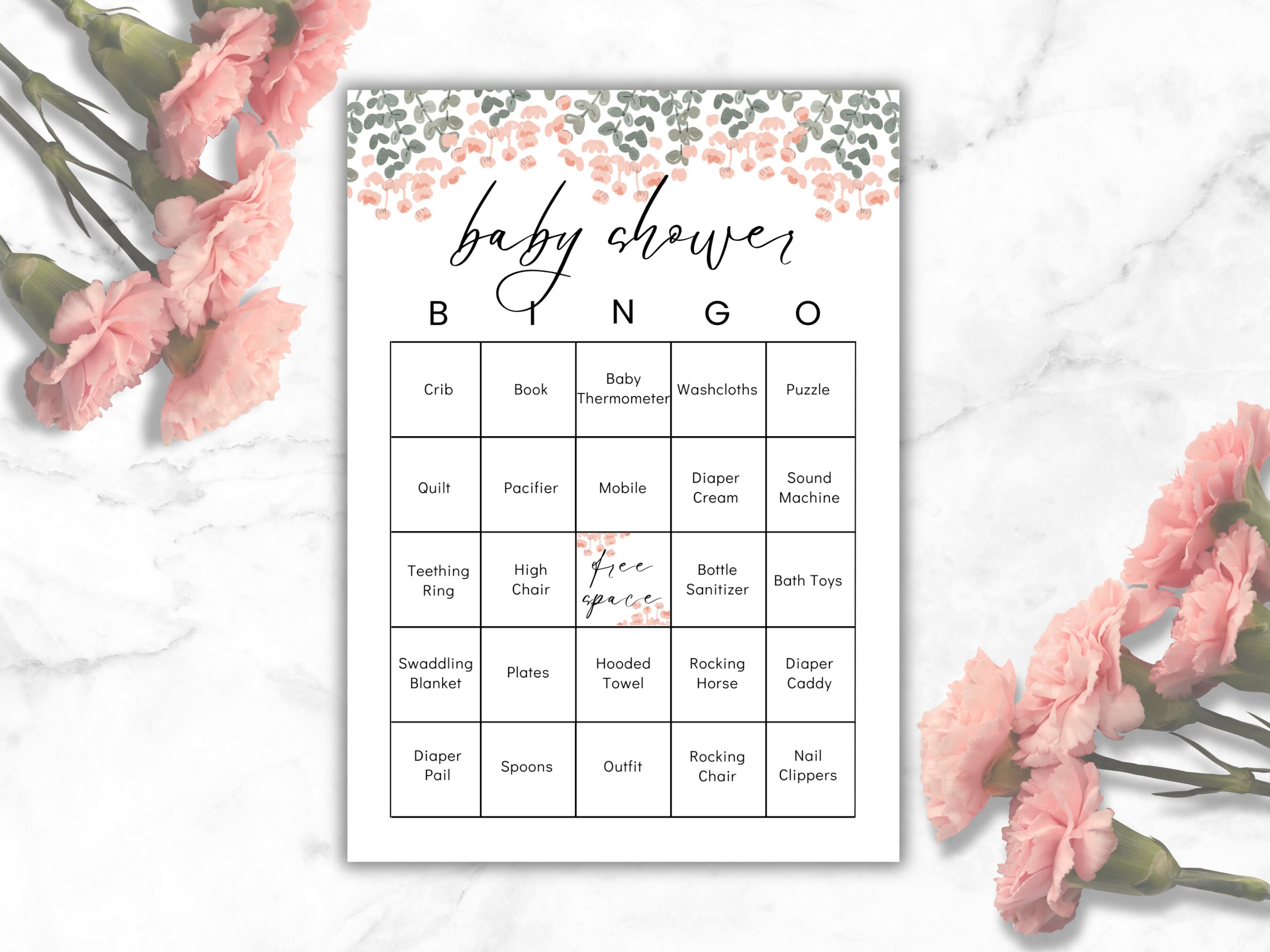 Baby Shower Bingo, Baby in Bloom Bingo Printable, 30 Prefilled Bingo ...