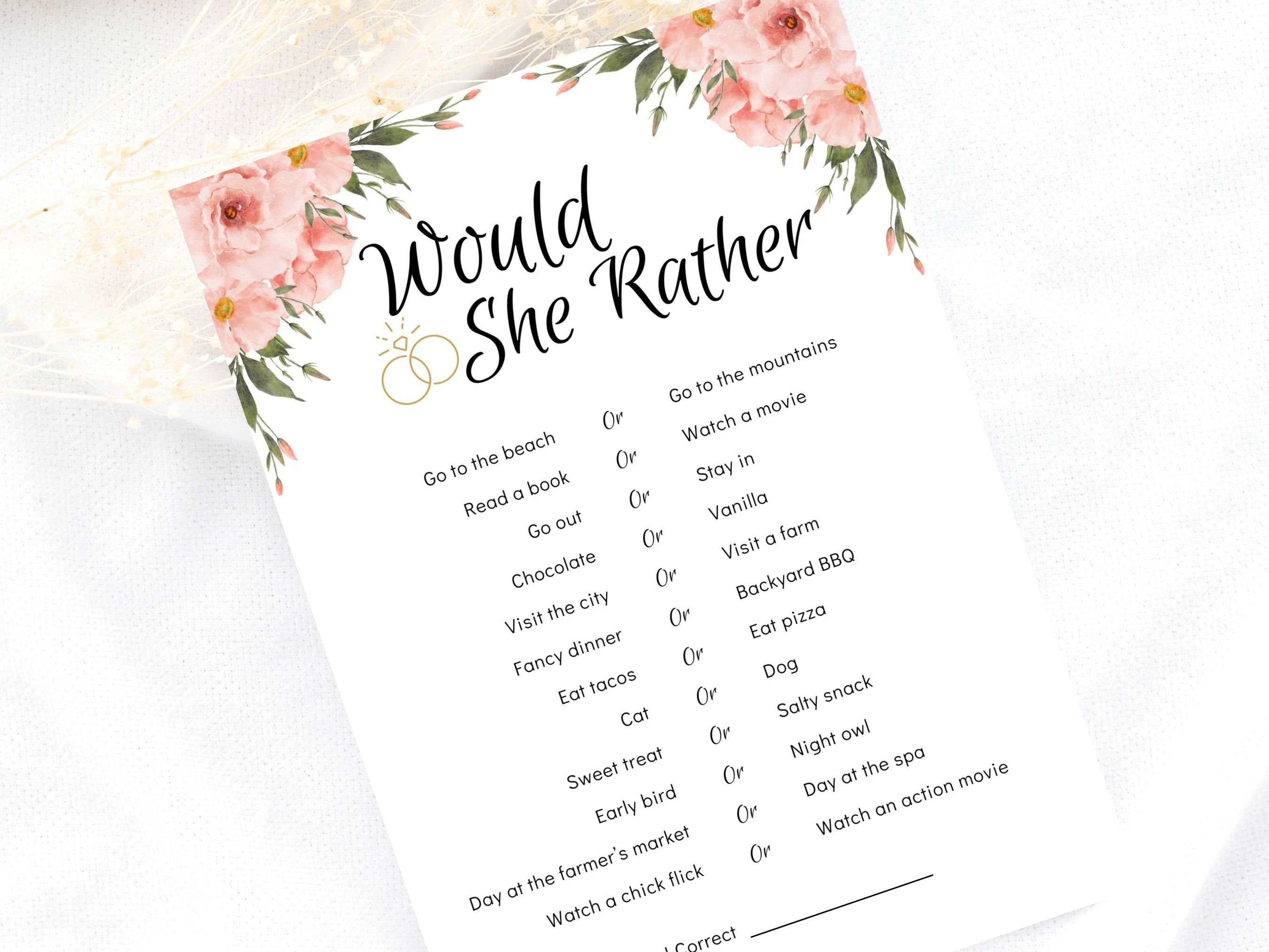 Would She Rather Bridal Shower Game