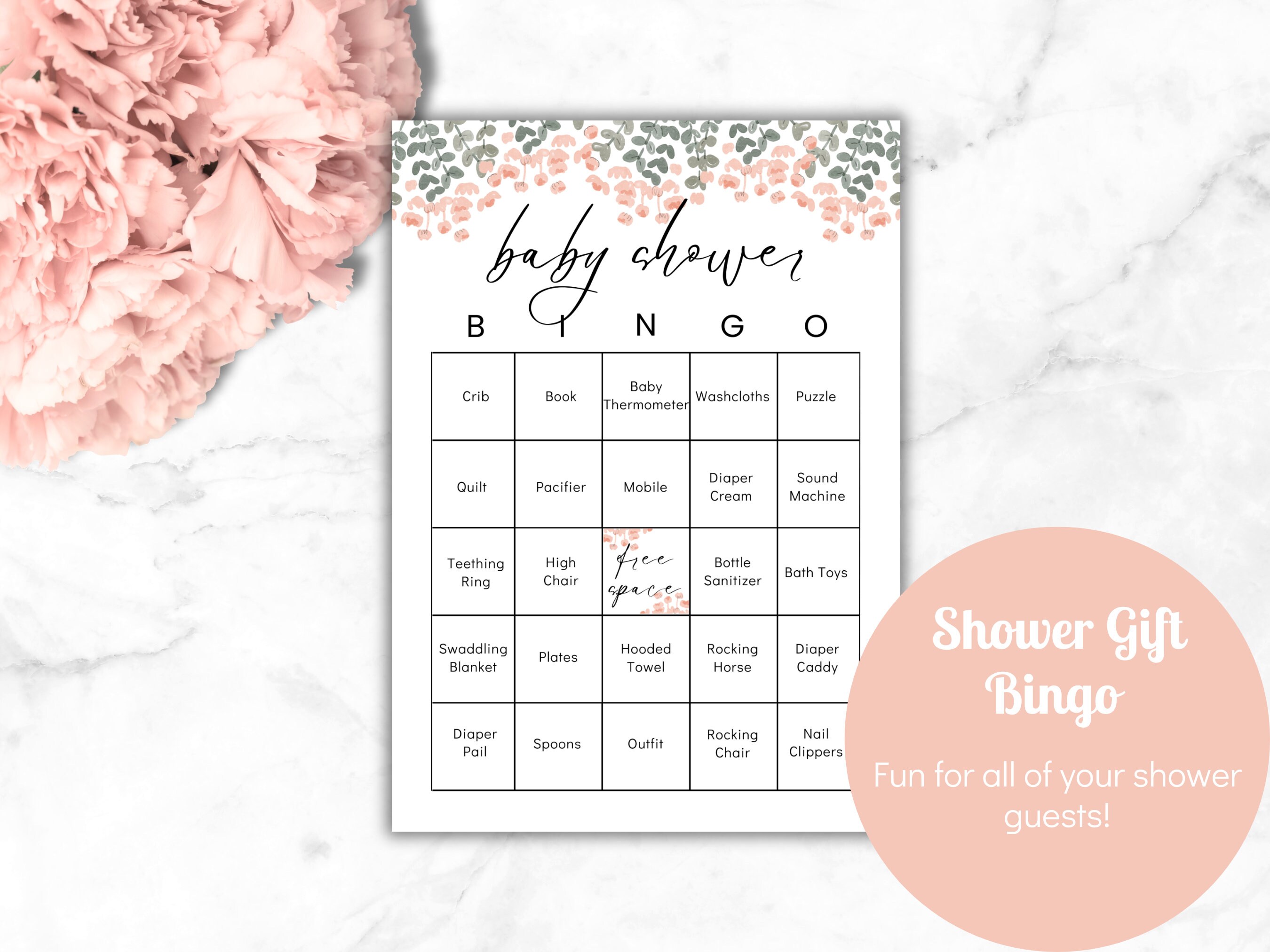 Baby Shower Bingo, Baby in Bloom Bingo Printable, 30 Prefilled Bingo ...
