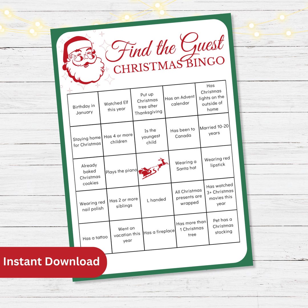 Christmas Bingo, Christmas Find the Guest Bingo Printable, Christmas ...