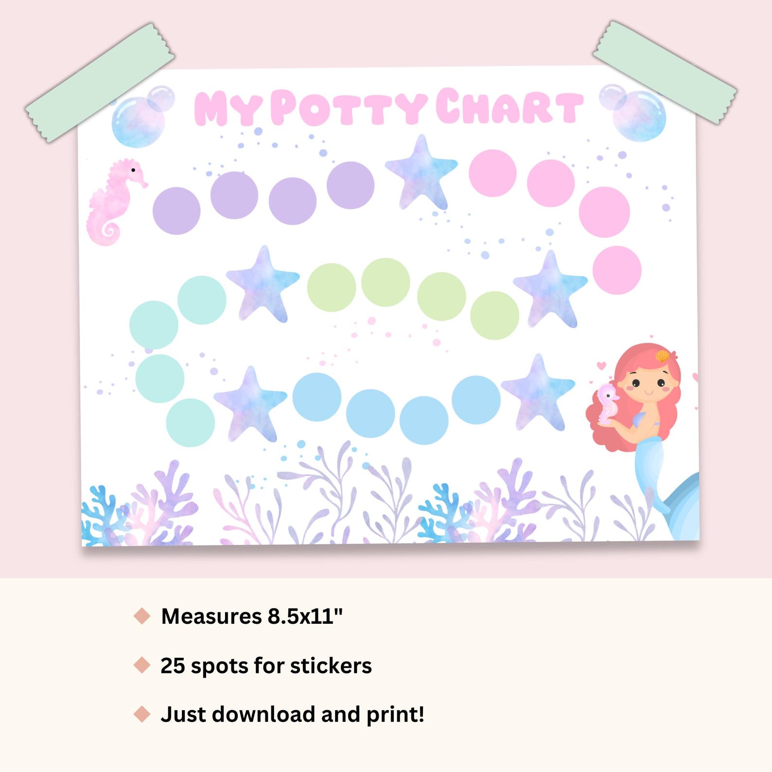 Mermaid Potty Training Reward Chart, Printable Sticker Chart, Instant ...
