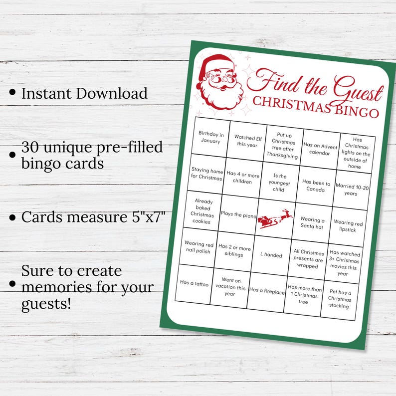 Christmas Bingo, Christmas Find the Guest Bingo Printable, Christmas ...
