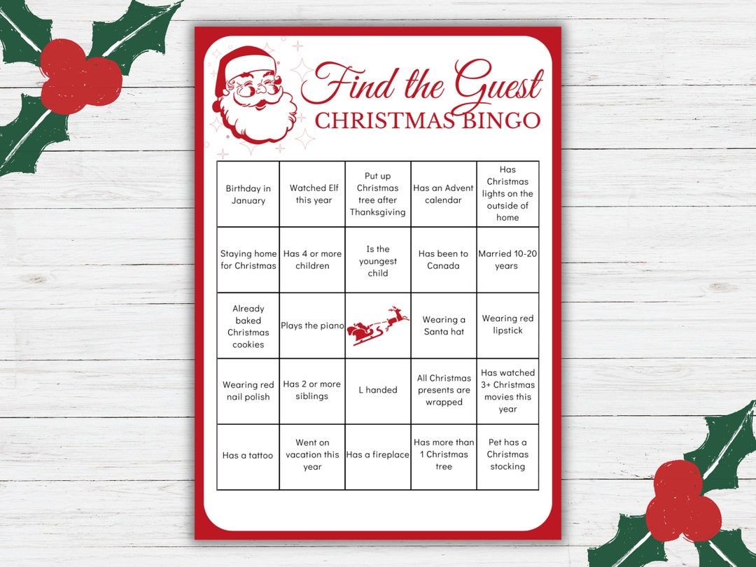 Christmas Bingo, Christmas Find the Guest Bingo Printable, Christmas ...