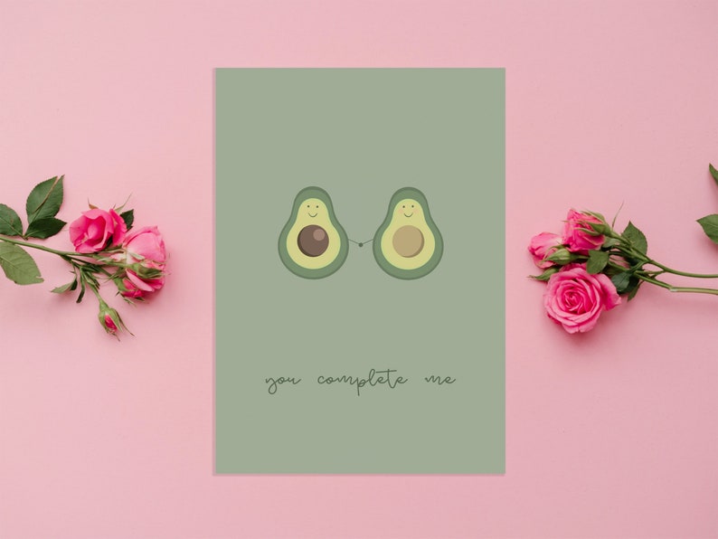 Cute Love Card PRINTABLE Instant Download, Last Minute Avocado Couples ...