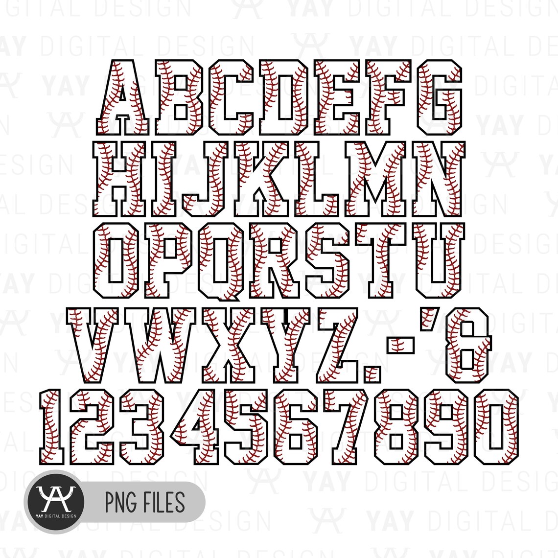 Baseball Alphabet & Numbers PNG: Team Font Clipart (digital Download ...
