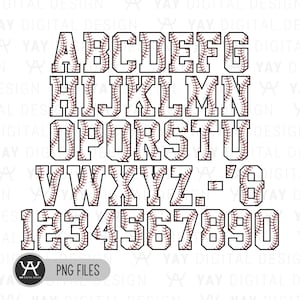 Baseball Alphabet & Numbers PNG: Team Font Clipart (digital Download ...