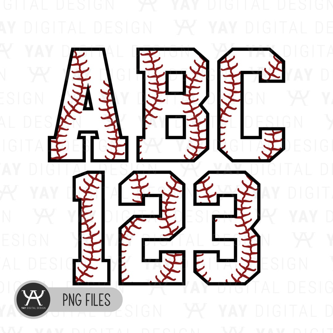 Baseball Alphabet & Numbers PNG: Team Font Clipart (digital Download ...