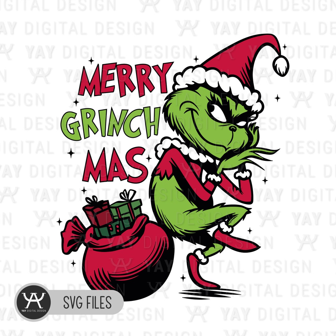 Merry Grinchmas Svg, Grinch Stealing Christmas Gifts, Funny Christmas ...