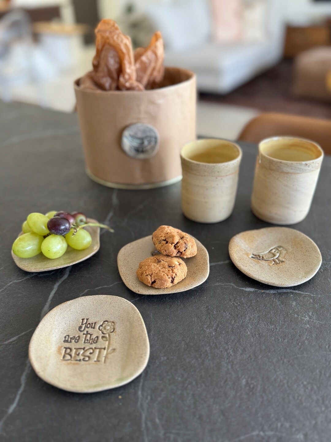 Set of 5 Cups and Small Plates, Handmade Ceramic Dish, Dessert Dish ...