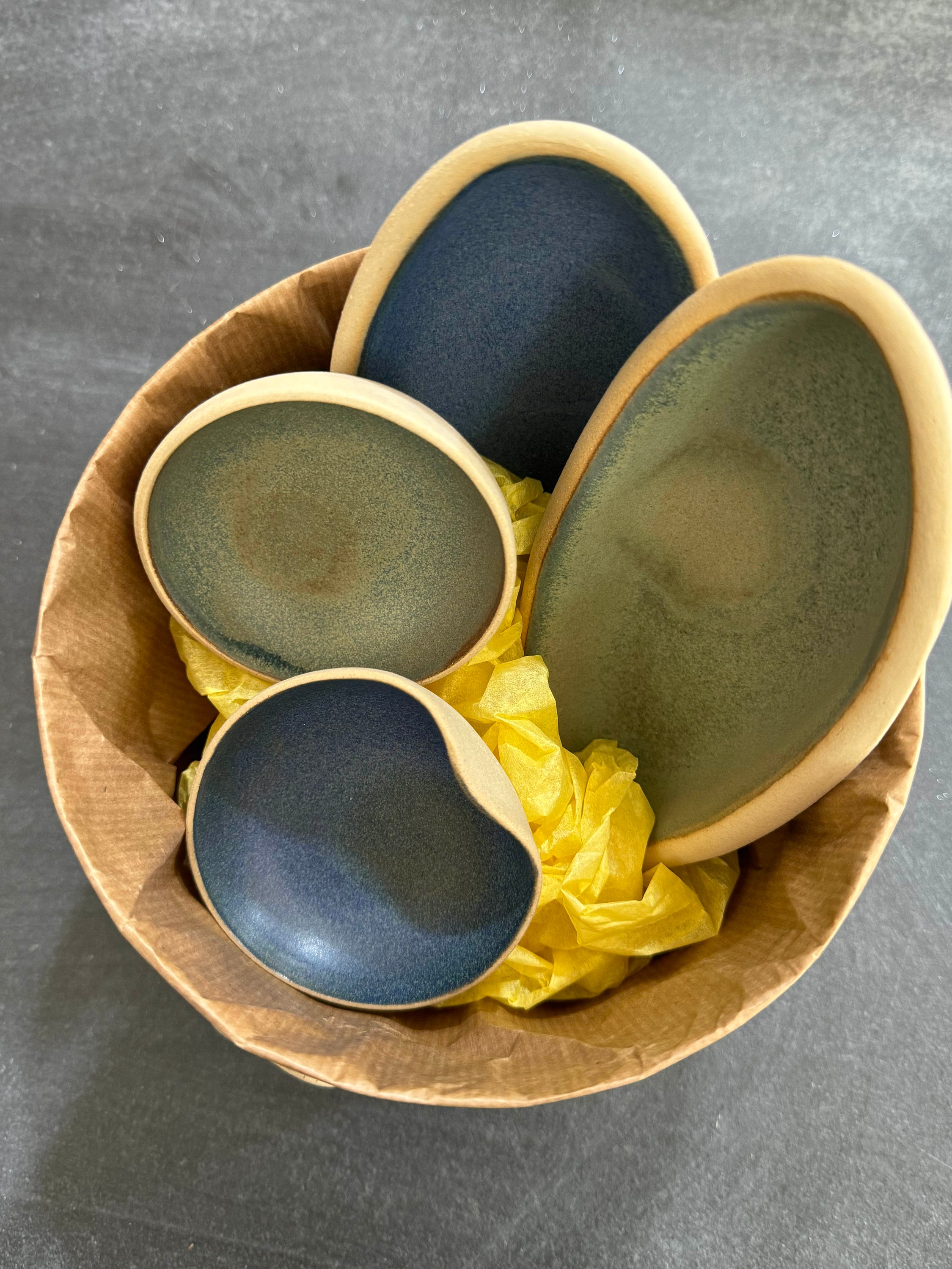 Blue Green Ceramic Plates, Handmade Earthy Pottery, Housewarming, Oval ...