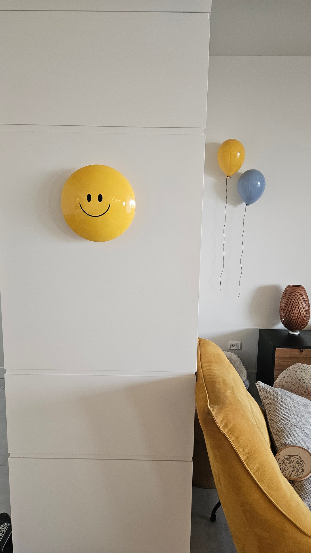 Ceramic Smiley Wall Hanging, Ceramic Dome Wall Art, Yellow Ceramic ...