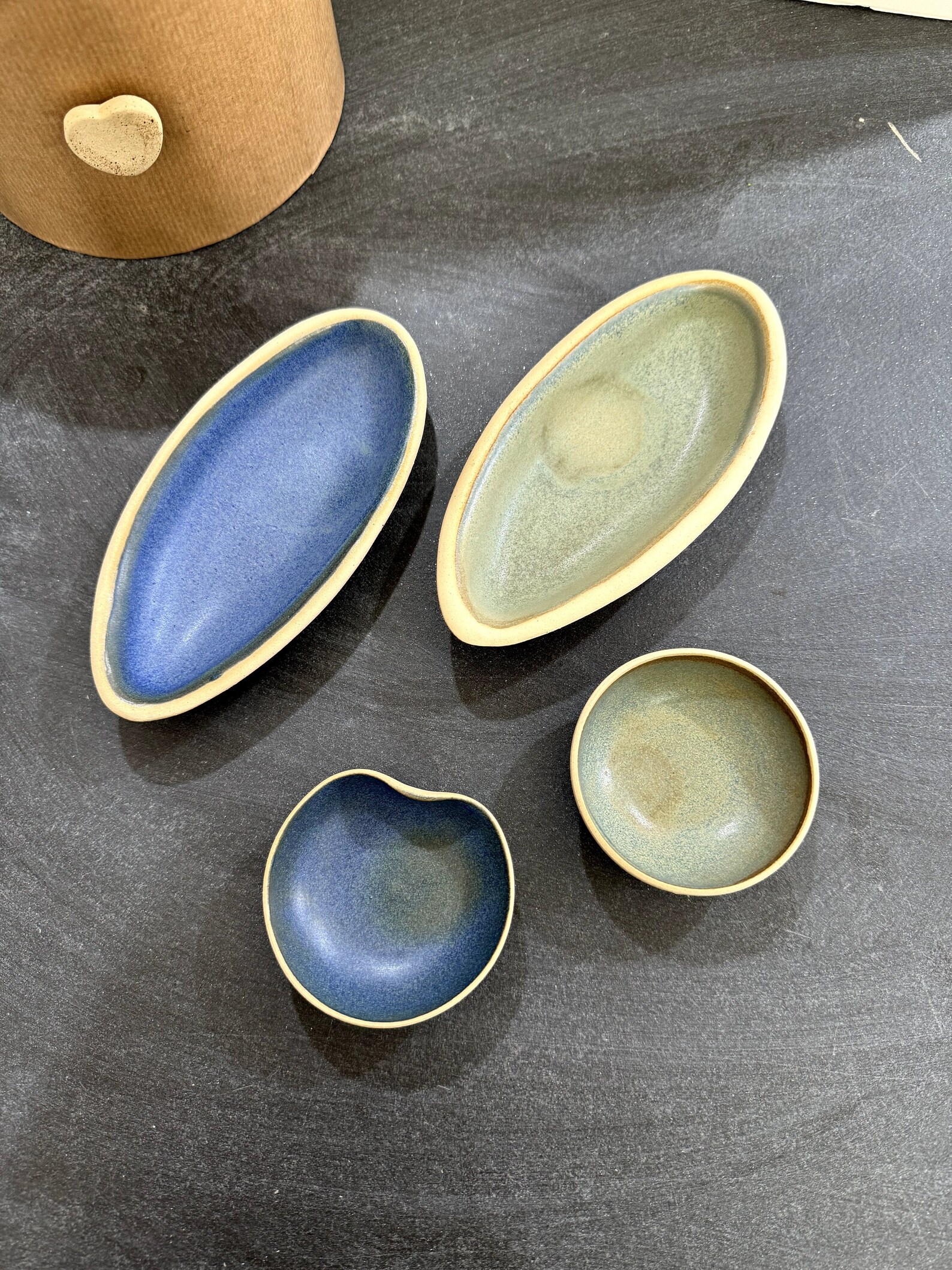 Blue Green Ceramic Plates, Handmade Earthy Pottery, Housewarming, Oval ...