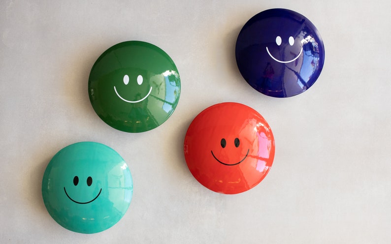Teal Ceramic Smiley Wall Art, M&M Sculpture, Dome Home Decor - Etsy