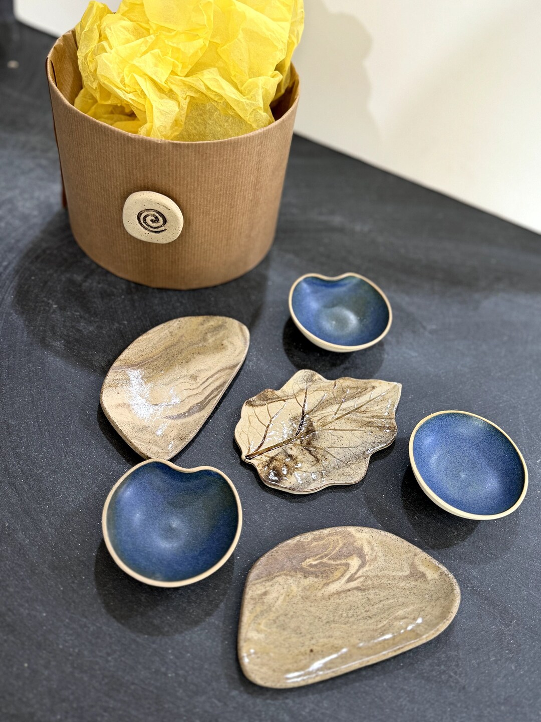 Set of 6 Ceramic Plates in Blue and Neutral, Mismatched Appetizer ...