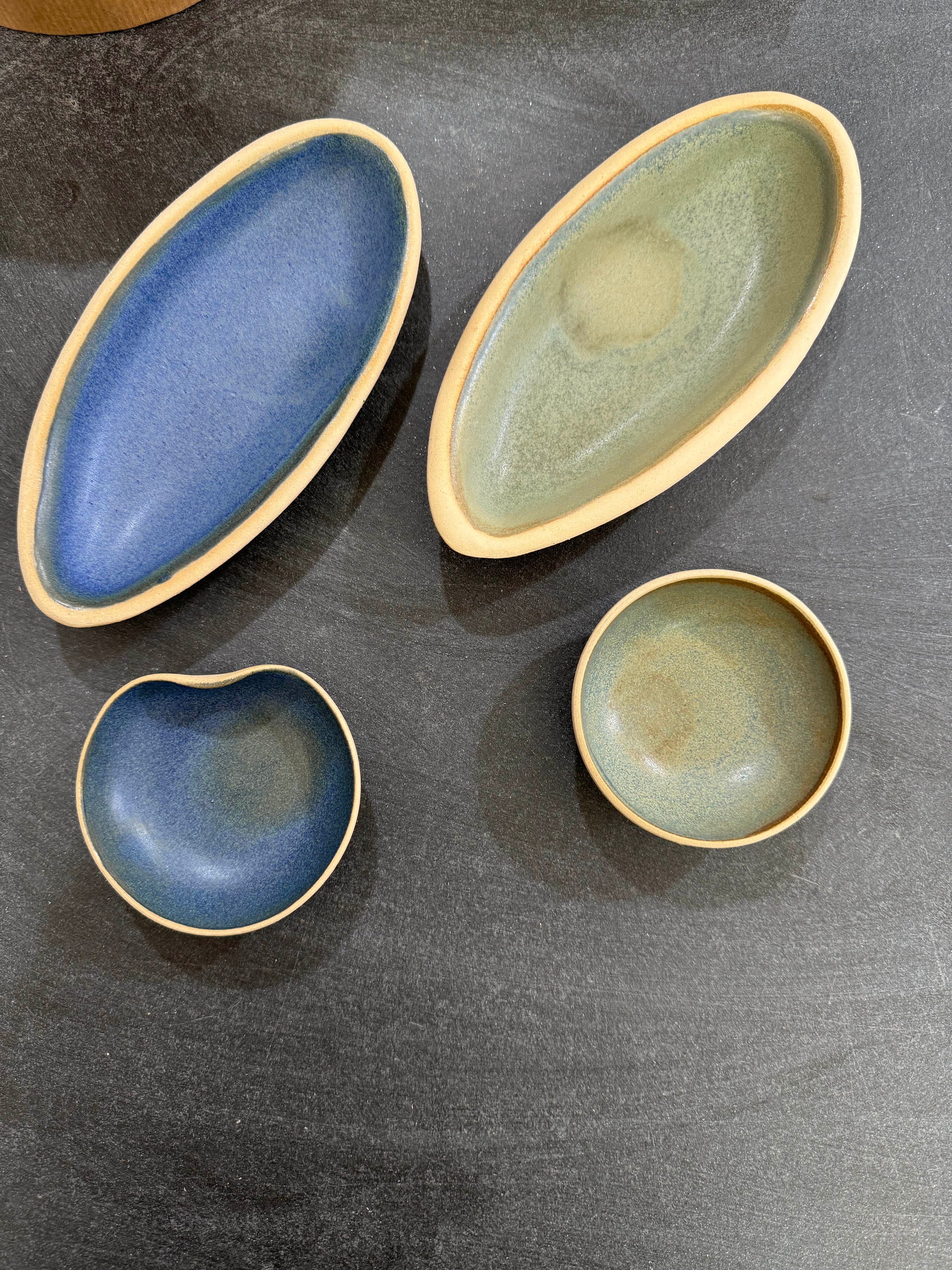 Blue Green Ceramic Plates, Handmade Earthy Pottery, Housewarming, Oval ...