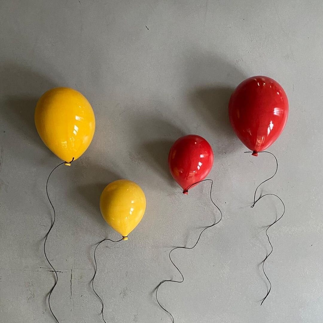 Contemporary Wall Art, Set of 4 Balloon Ceramic Sculptures, Unique Home ...