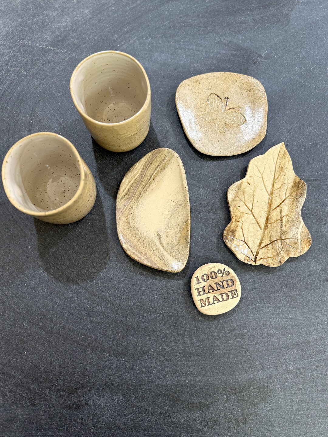 Set of 5 Natural Clay, Cups and Small Plates Set, Earthy Pottery Set ...