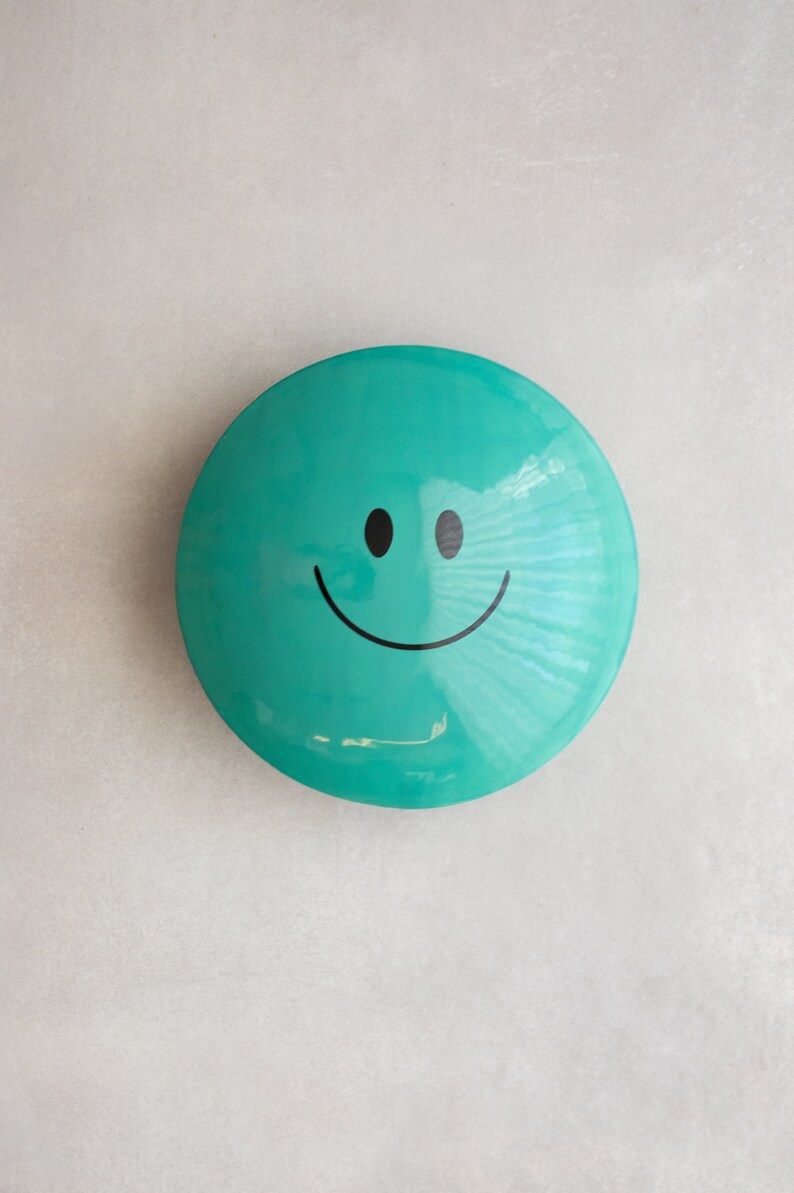 Ceramic Smiley Wall Art, Teal M&M Ceramic Wall Hanging, Dome Wall Art ...