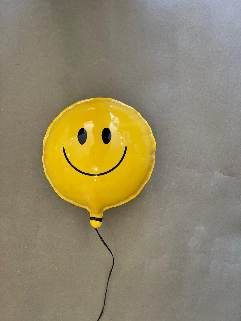 Smiley Face Ceramic Balloon, Yellow Ceramic Helium Balloon, Nursery ...