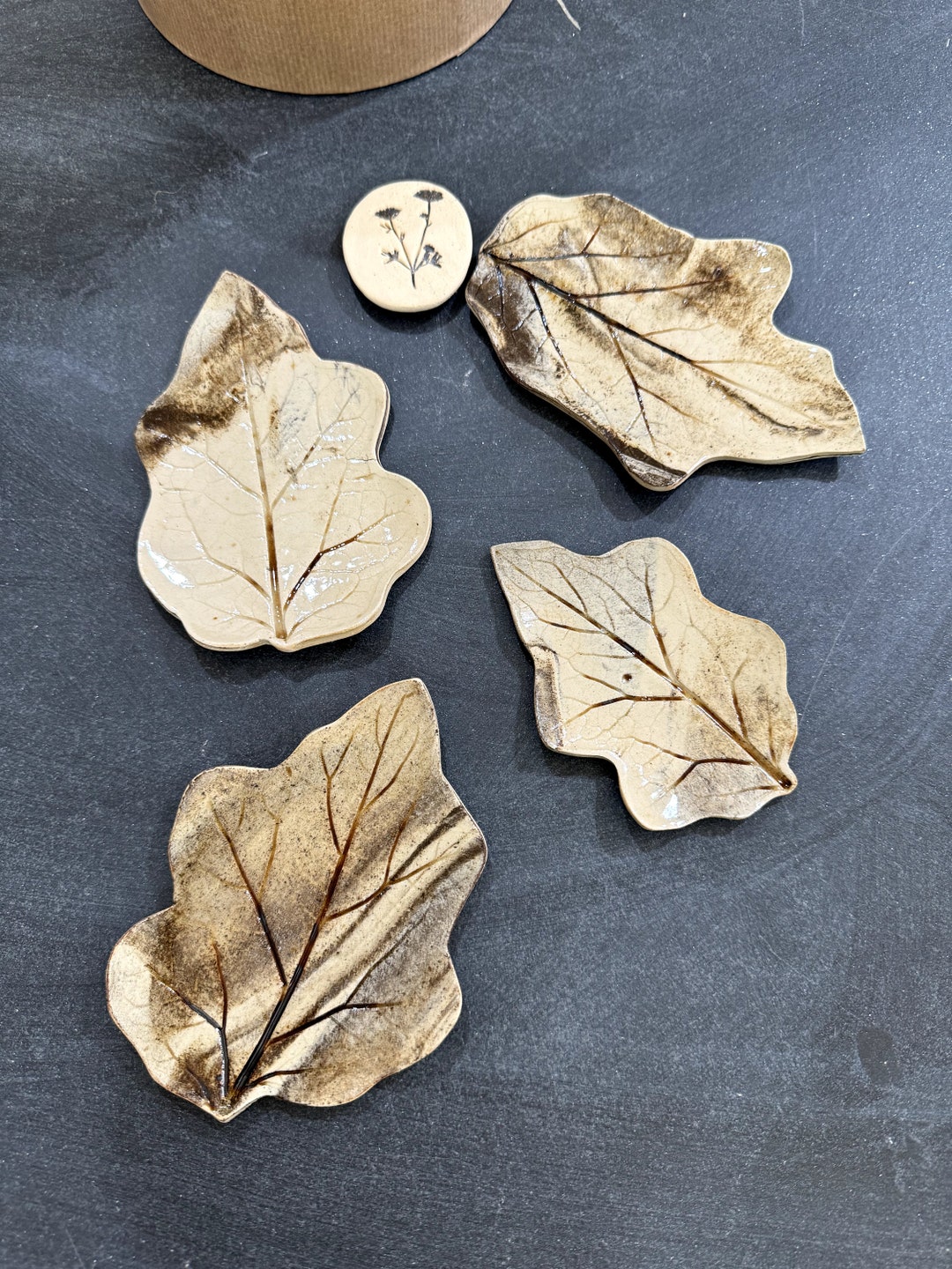 Set of 4 Handmade Ceramic Leaf Plates, Small Ceramic Leaf Dish, Pottery ...