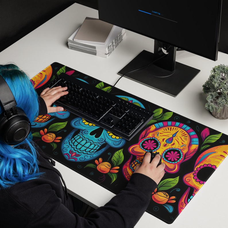 XL Neon Traditions: Sugar Skull & Tattoo Fusion Mouse Pad | Gaming ...