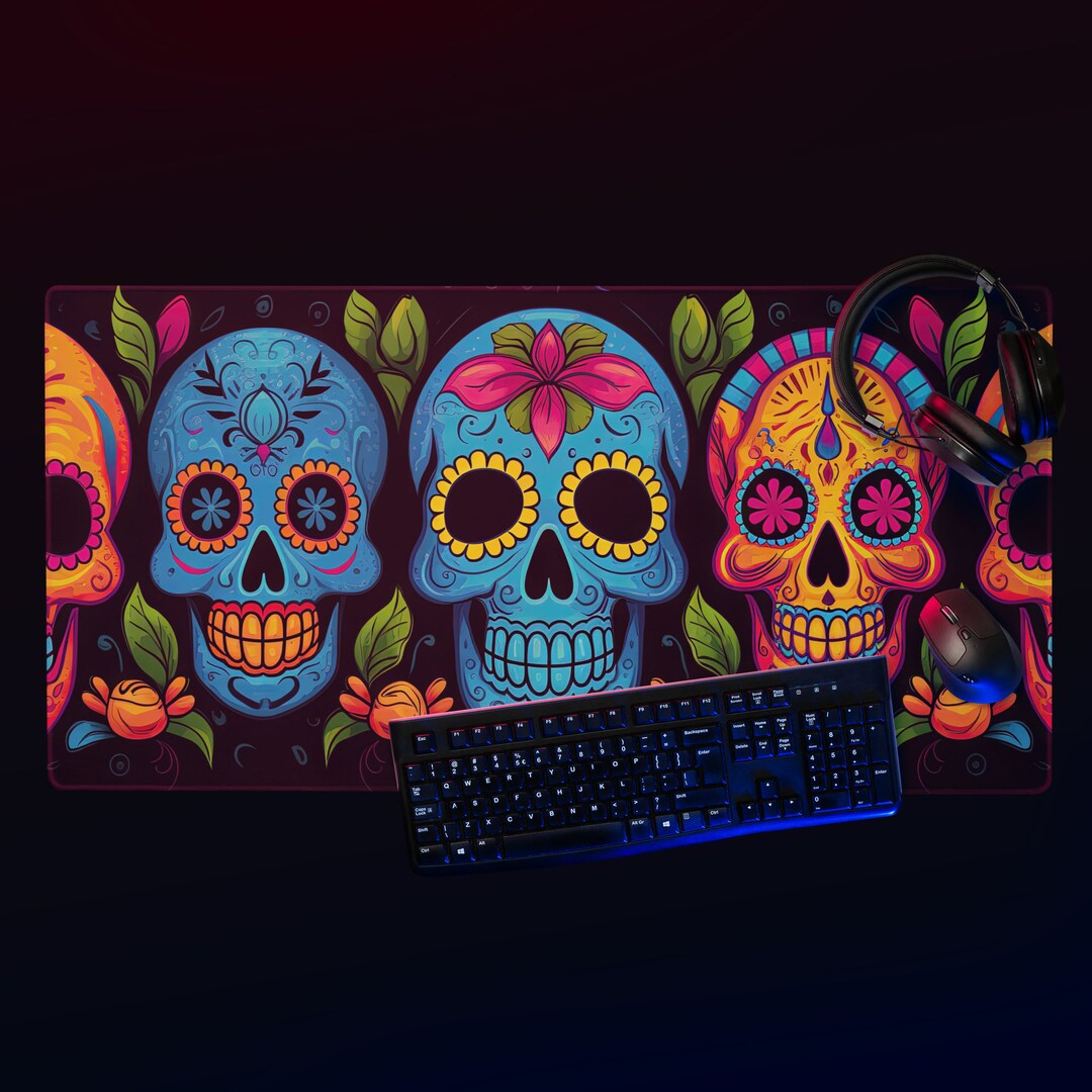XL Neon Traditions: Sugar Skull & Tattoo Fusion Mouse Pad | Gaming ...