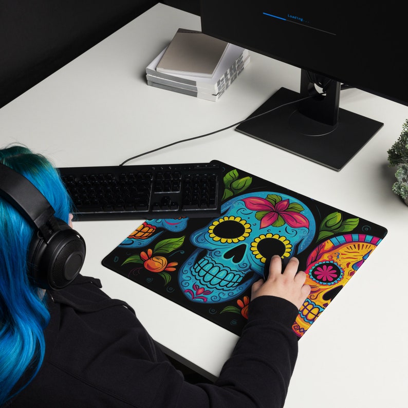 XL Neon Traditions: Sugar Skull & Tattoo Fusion Mouse Pad | Gaming ...
