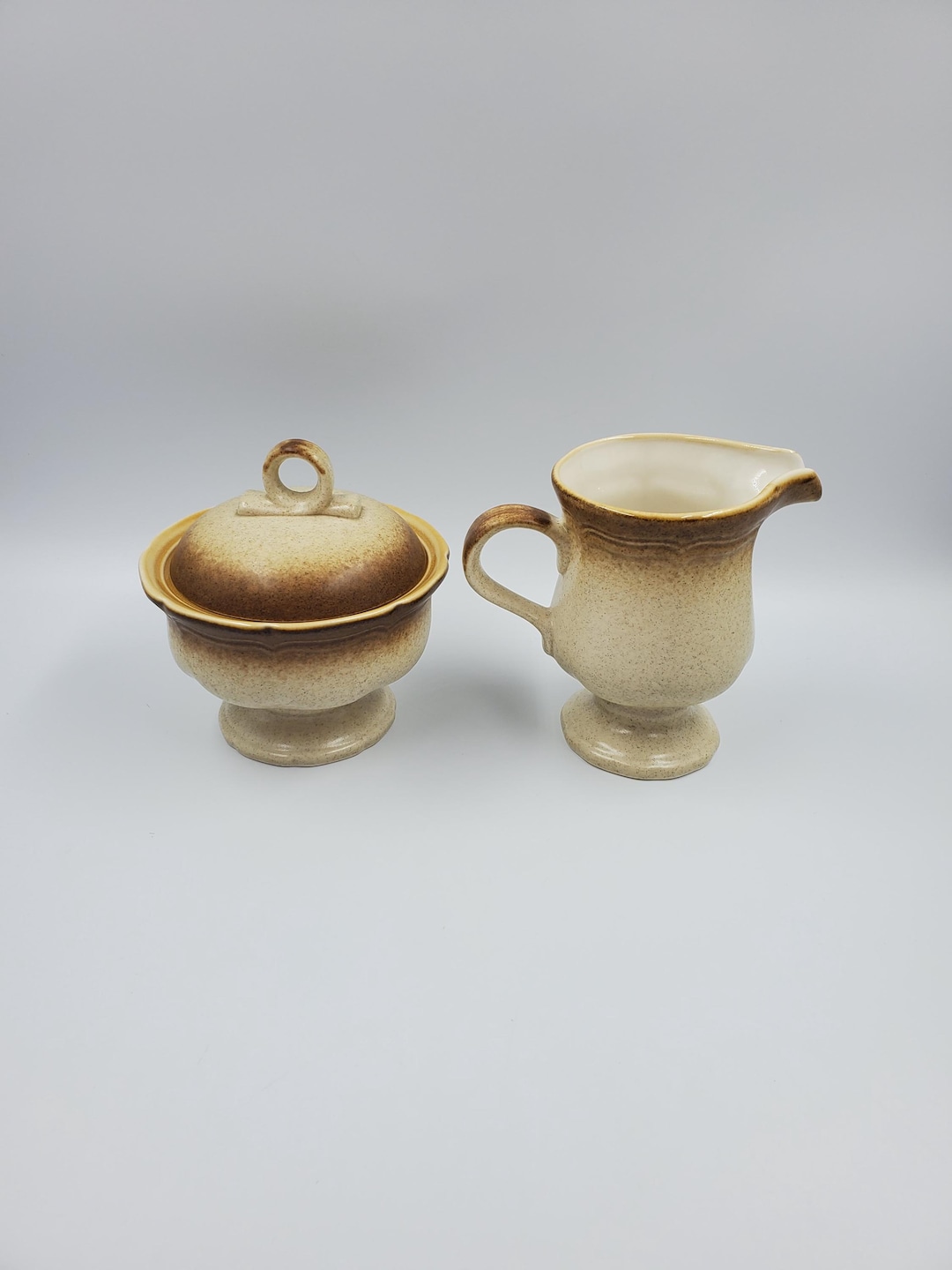 Mikasa Stoneware Whole Wheat Pattern Creamer and Sugar Bowl Set With ...