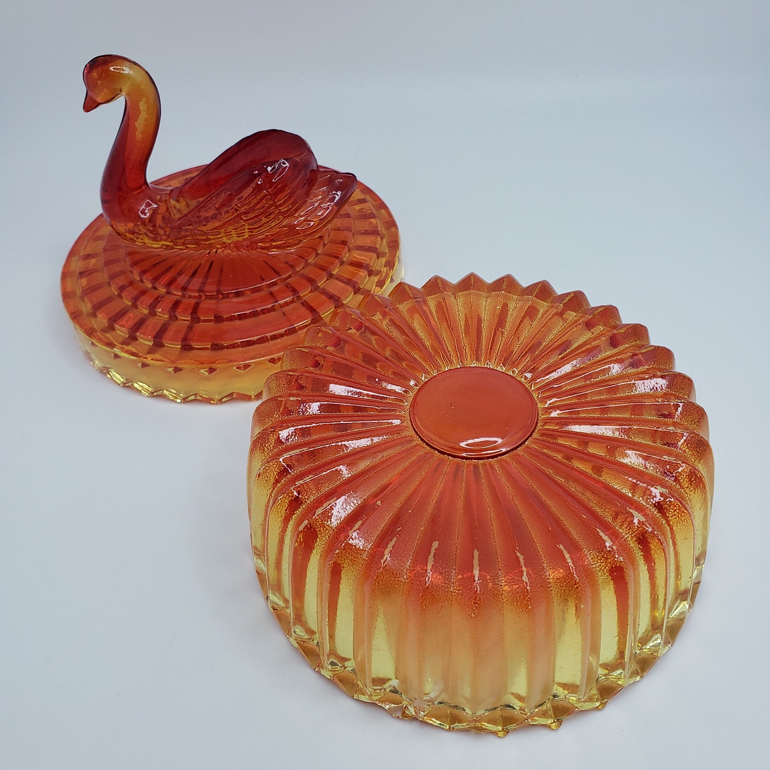 Vintage Jeanette Glass Amber Swan Powder Jar With Lipstick Holder - Etsy