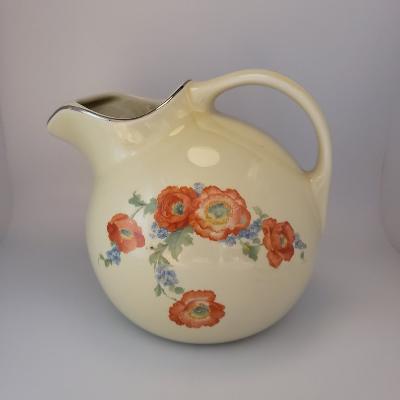 Rare Vintage Hall Pottery USA Orange Poppy Ball Jug Pitcher - Etsy