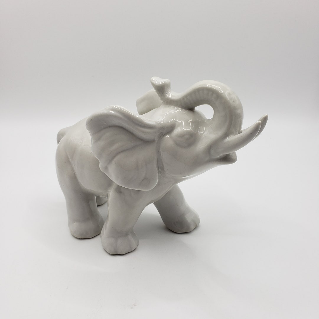 Vintage Ceramic Grey Elephant trunk Up for Good Luck - Etsy
