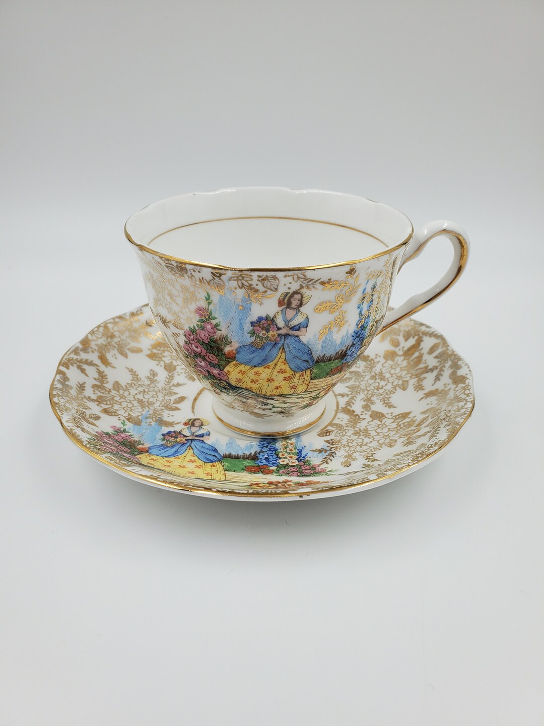 Vintage Colclough Crinoline Lady English Garden Bone China Teacup and ...