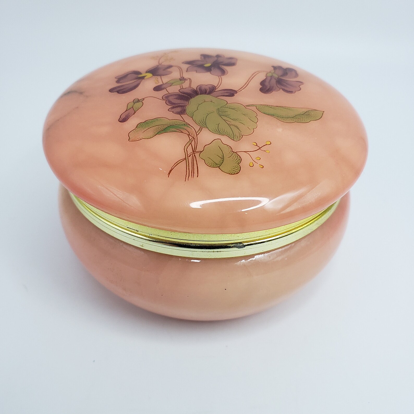 Vintage Genuine Pink Alabaster Hinged Hand Carved Jewelry Trinket Box ...