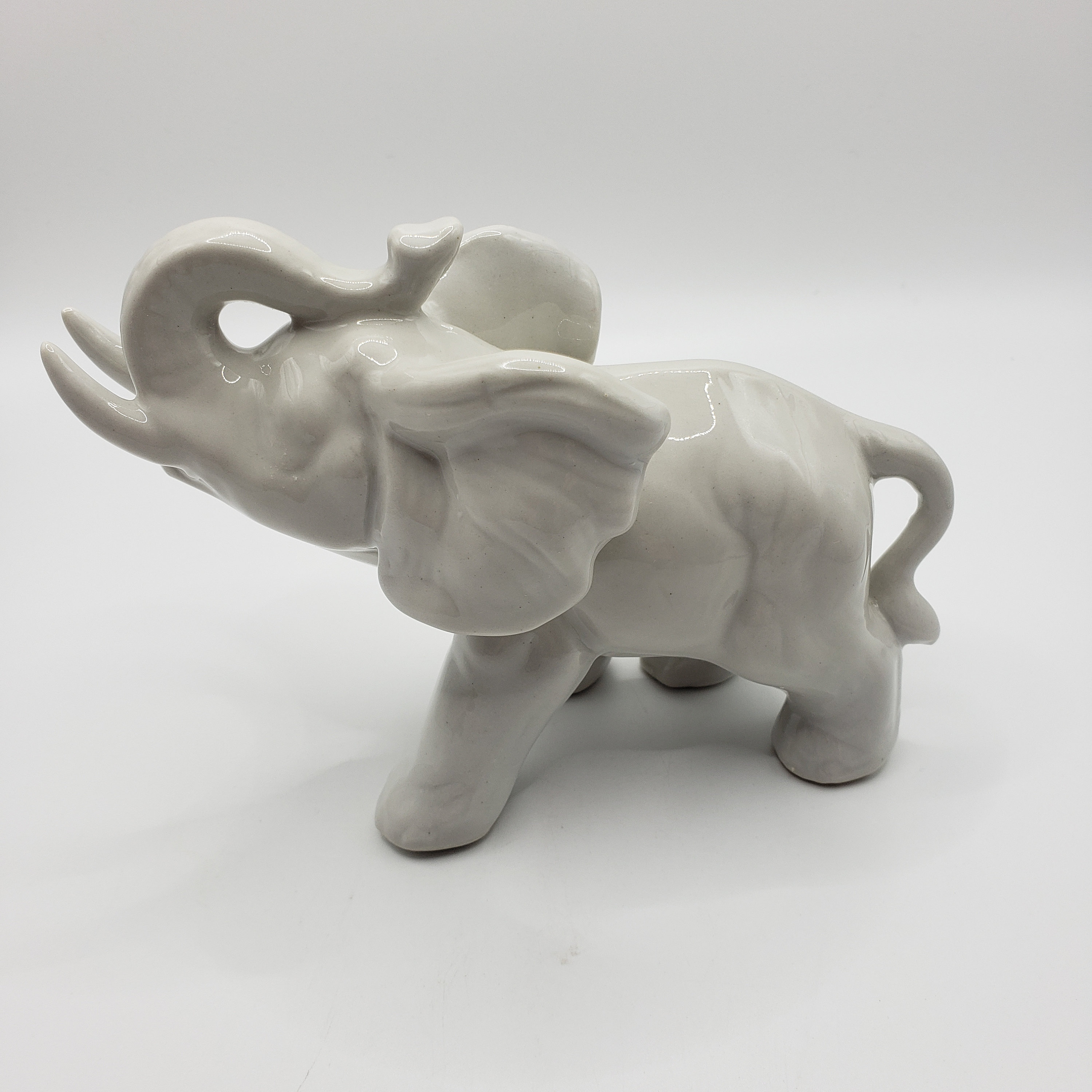 Vintage Ceramic Grey Elephant trunk Up for Good Luck - Etsy