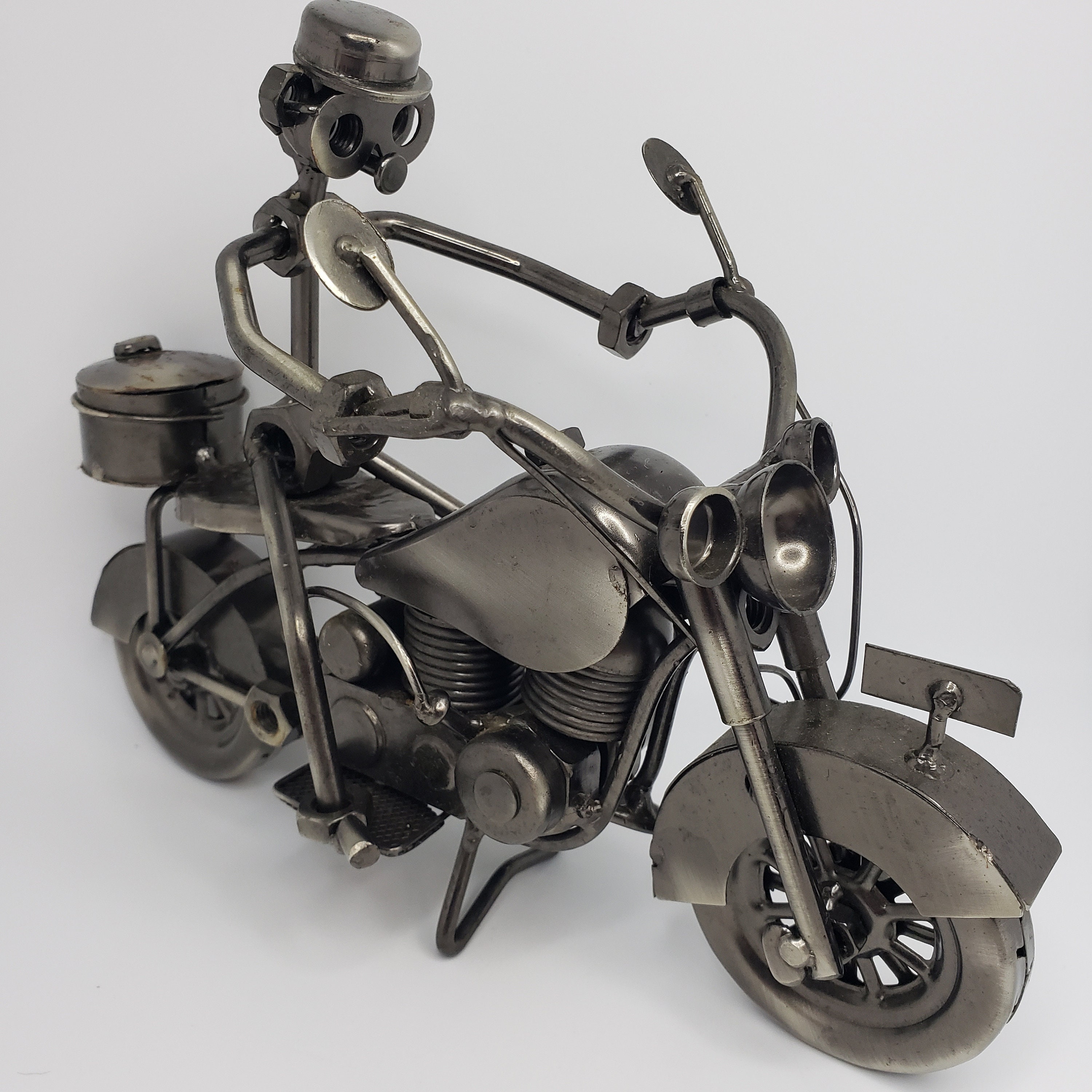 Vintage Nuts and Bolts Man Riding A Motorcycle Metal Sculpture Figurine ...