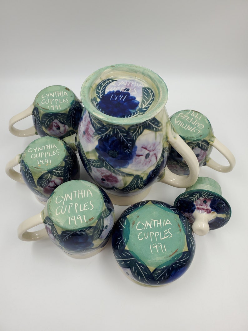 Vintage Cynthia Cupples Pottery Tea Set: Teapot, Creamer, Sugar Bowl ...